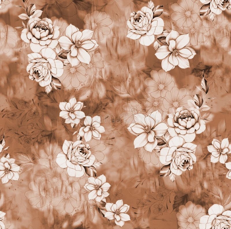 Mono Style Flower and Ground Digital Design Stock Illustration ...