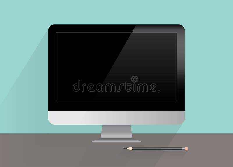 Flat Monoblock Illustration and Black Silhouette. AiO PC. LCD Display Stock Illustration ...