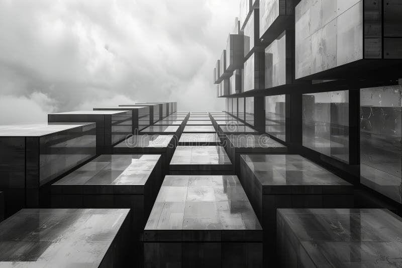 Monochromatic Abstract Cubes in Urban Setting Stock Photo - Image of ...