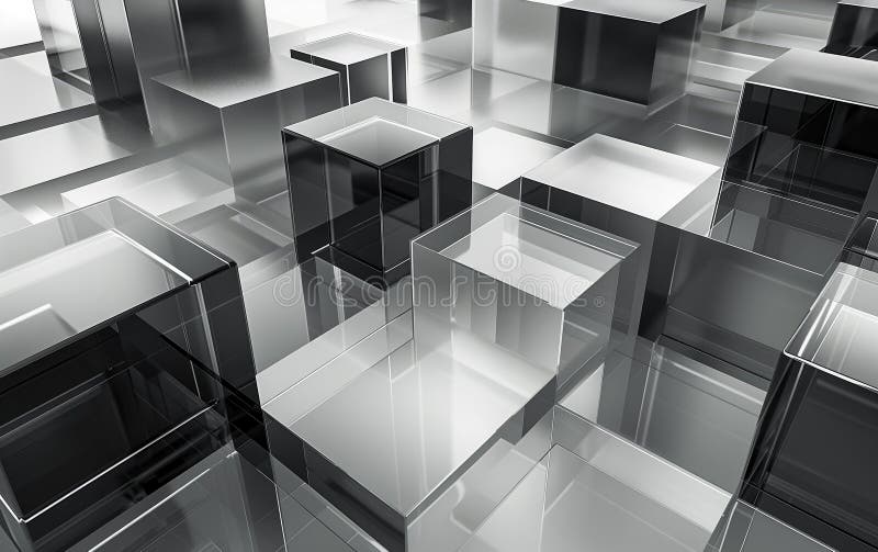 Monochromatic Abstract 3D Cubes Stock Illustration - Illustration of ...