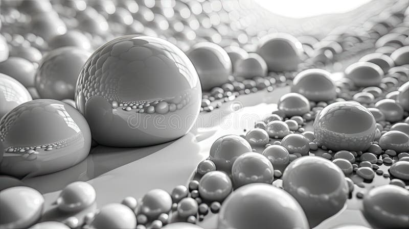 Monochromatic Abstract Depiction Of Spherical Shapes Creates A 3d