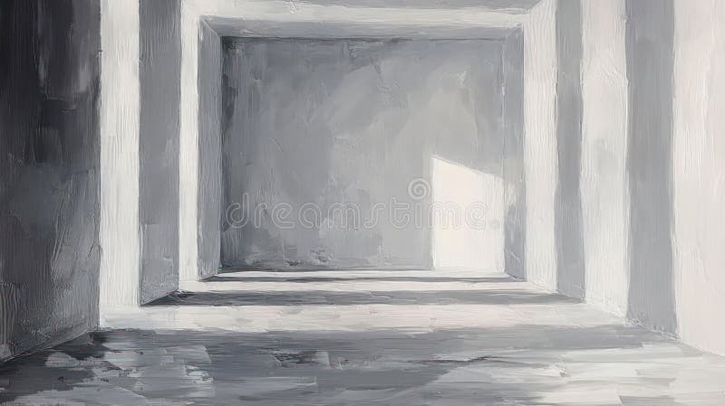 A Monochromatic Abstract Painting Depicting a Spacious, Light-filled ...