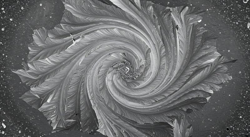 Abstract Gray Spiral Shape with Feathered Texture on Dark Background ...