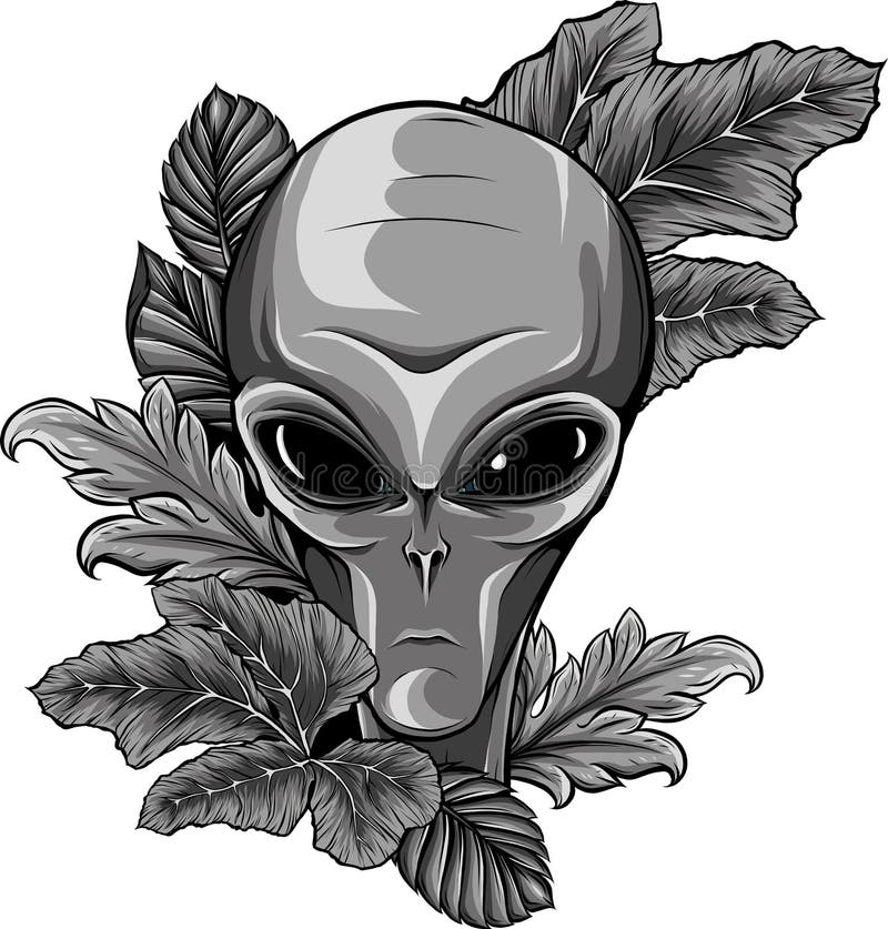 Monochromatic Alien Head Ufo Vector Illustration Design Art Stock ...