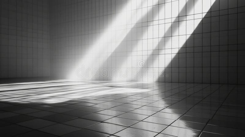Monochromatic Architectural Interior with Light Rays Stock Illustration ...