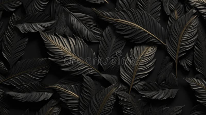 Monochromatic Botanical Texture, Elegance in Dark Leaf Design ...