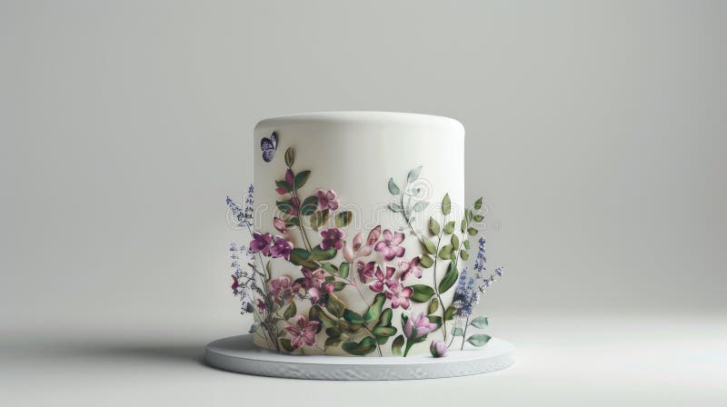 A Monochromatic Cake Design, Featuring Elements of Joyous Flora and ...