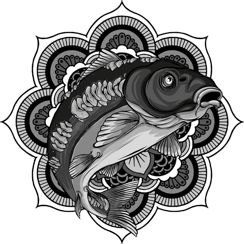 Monochromatic Carp Fish on Mandala Round Pattern Stock Vector ...