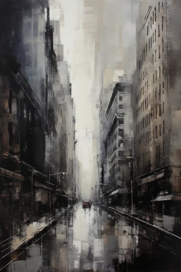 Monochromatic Cityscape Painting for Modern Interiors. Stock ...