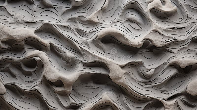 Monochromatic Clay Wall with Wavy Lines - Sculptural Slabs in Gray ...
