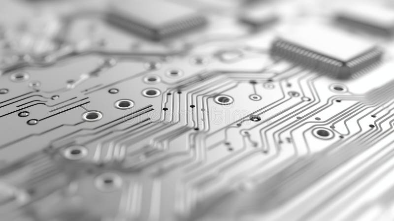 Close-Up of Circuit Board Traces and Components in Black and White ...
