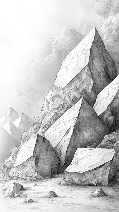 A Monochromatic Depiction of Angular Rock Formations Under a Cloudy Sky ...