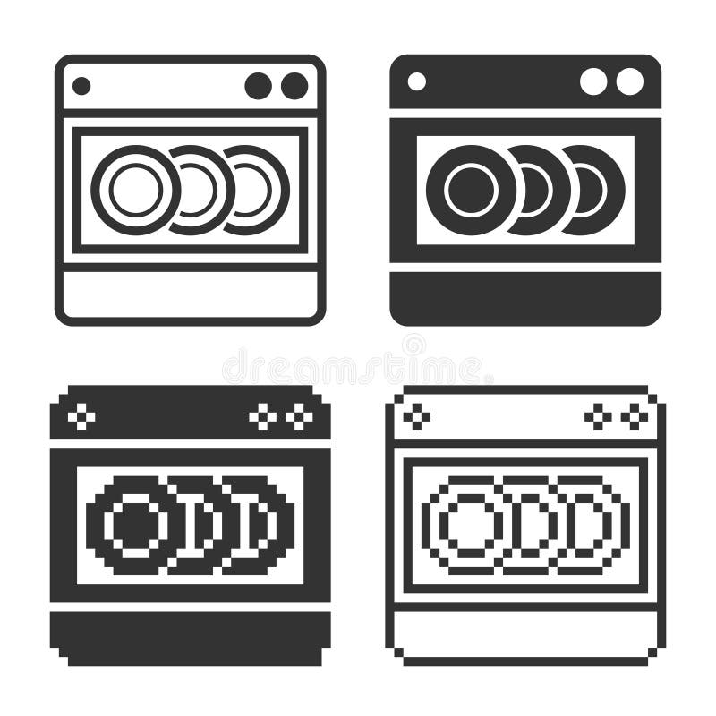 Monochromatic Dishwashing Machine Icon in Different Variants Stock ...