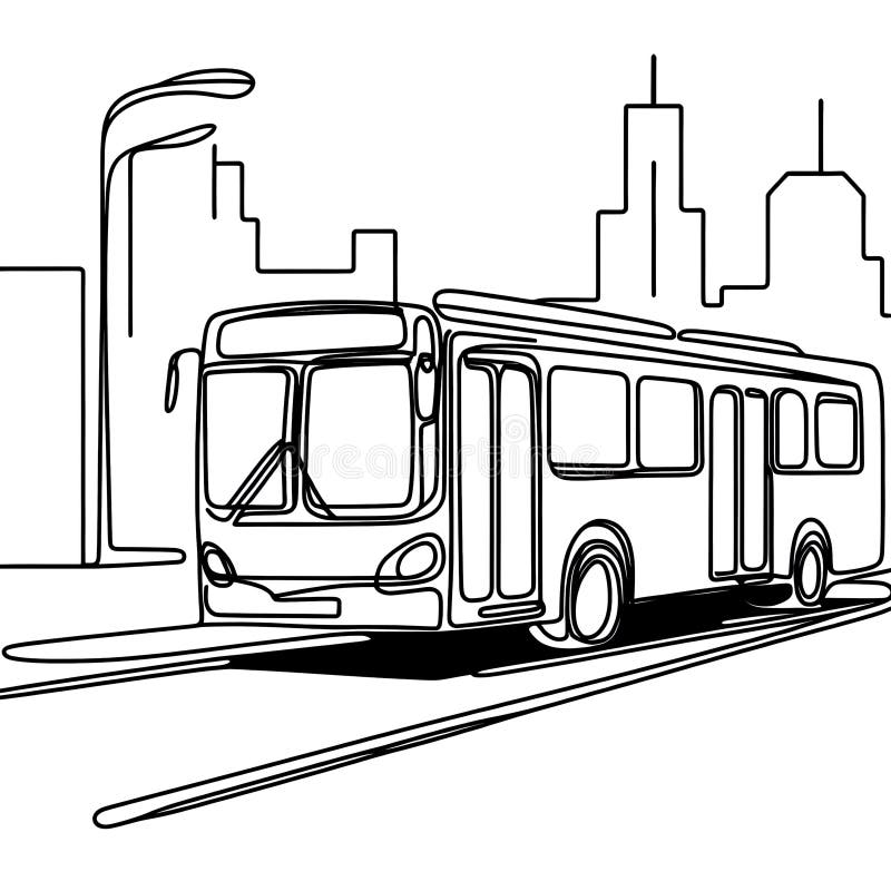 A Monochromatic Drawing of a Bus Against a Blank White Backdrop. Stock ...
