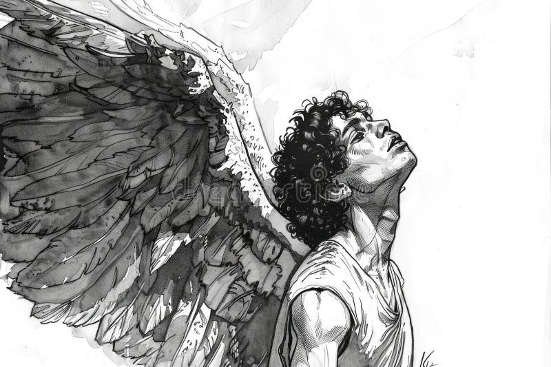 A Monochromatic Drawing of a Person with Wing-like Appendages, Suitable ...