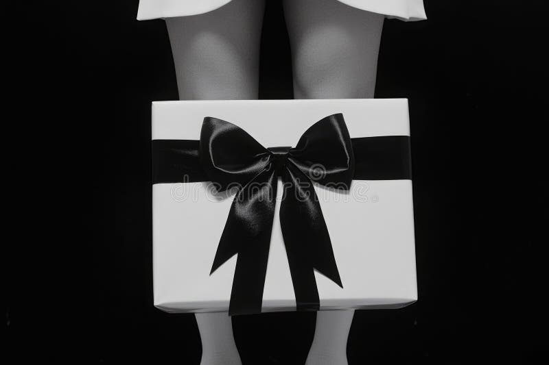 Monochromatic Elegance: White Gift Box with Black Ribbon Stock ...