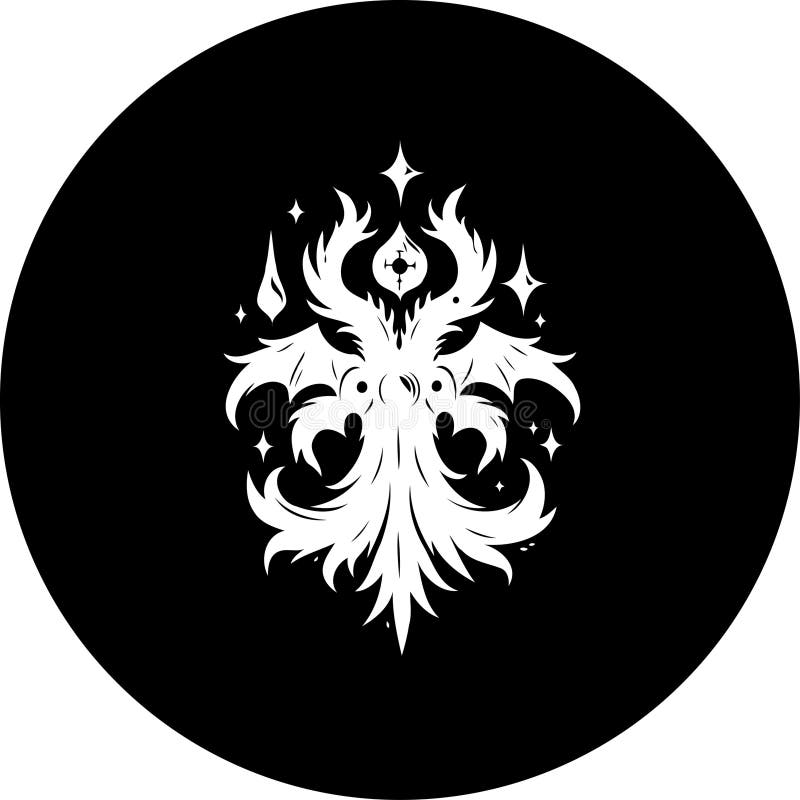 Monochromatic Fantasy Emblem with Stylized Elements on a Circular ...