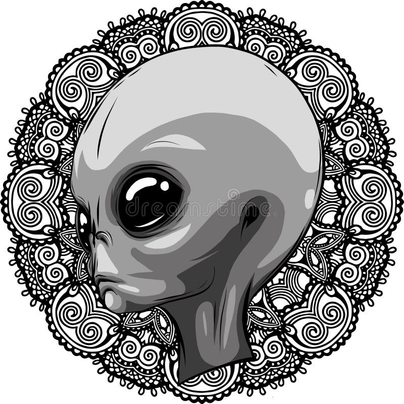Monochromatic Face Alien with Mandala in Background Stock Vector ...