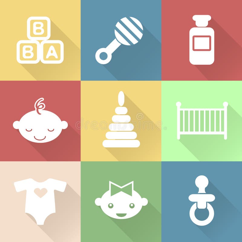 Monochromatic Flat Baby Icons with Shades. Stock Vector - Illustration ...