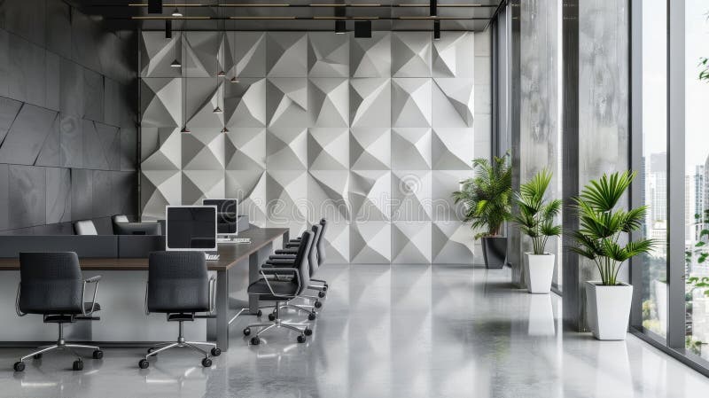 A Monochromatic Geometric Ceramic Wall Installation Adding Texture and ...