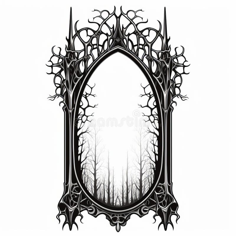 Monochromatic Gothic Mirror with Trees and Vines Stock Illustration ...