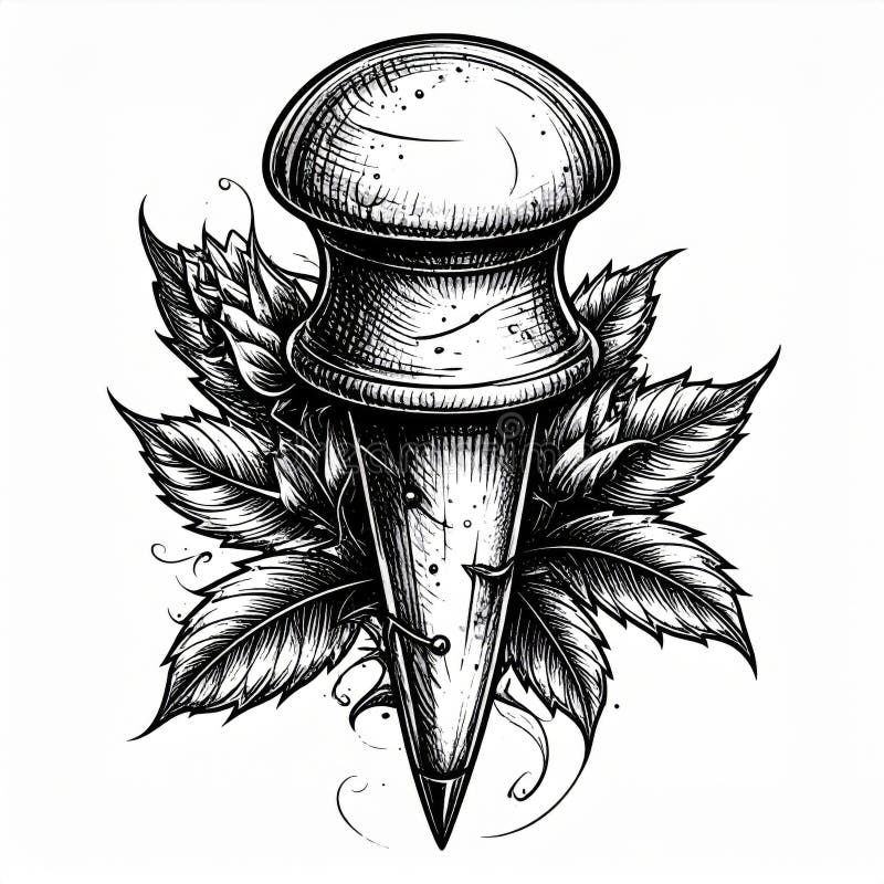 Monochromatic Hop Cone Illustration with Intricate Leaves Stock ...