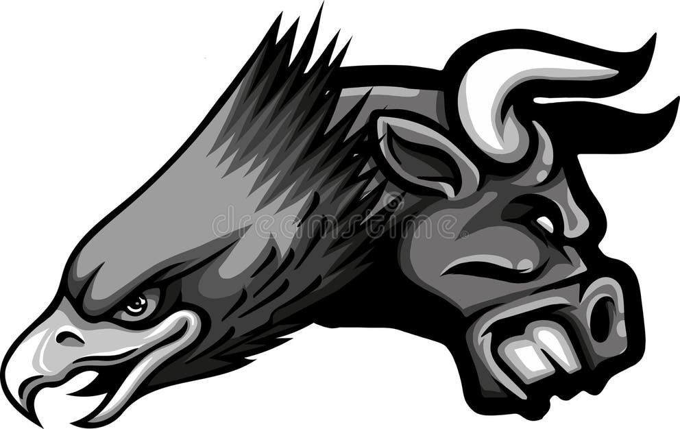 Monochromatic Illustration of Bull and Eagle Head Stock Vector ...