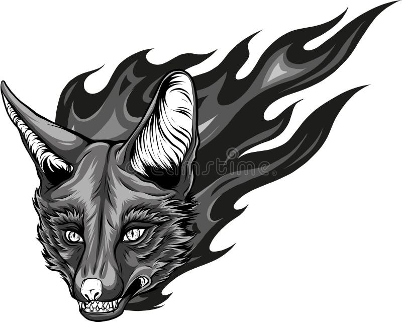 Monochromatic Illustration of Fox Head with Flames Stock Vector ...