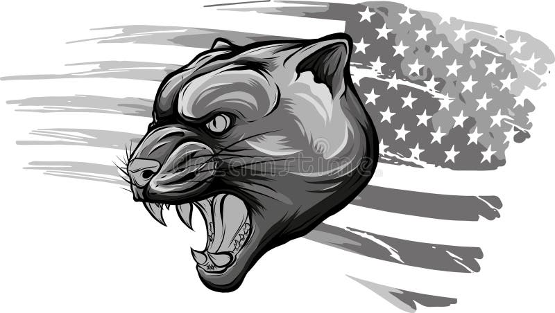 Monochromatic Illustration of Puma with American Flag Stock Vector ...
