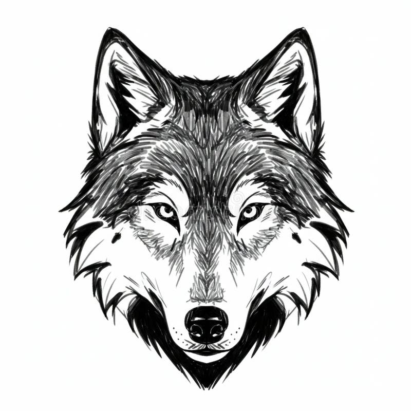 Monochromatic Illustration of a Wolf S Face, Featuring Sharp, Defined ...