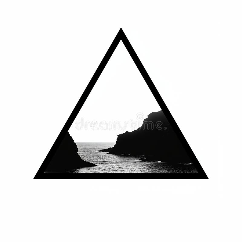 Monochromatic Image within a Black Triangle Frame Shows a Coastal ...