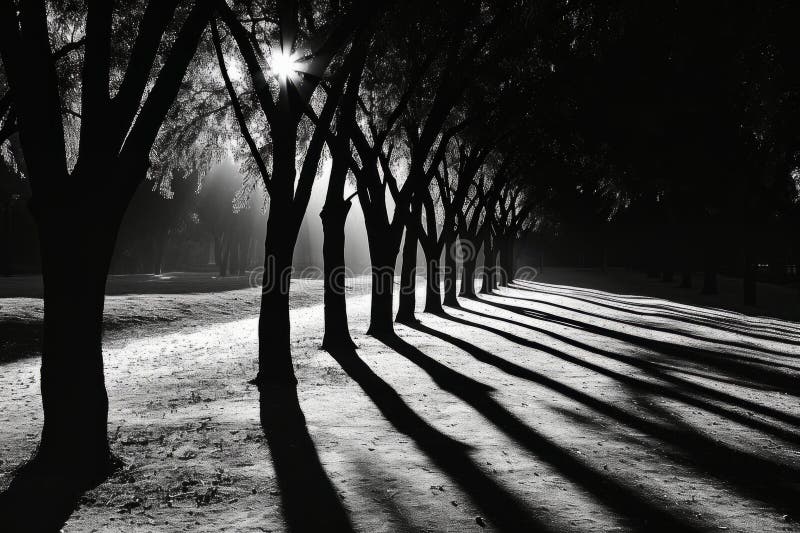 A Monochromatic Image of a Row of Trees, Perfectly Aligned in the ...