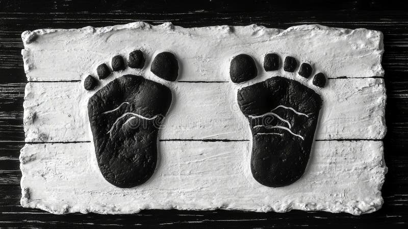 Monochromatic Image of Two Bare Footprints Pressed into a Light-colored ...