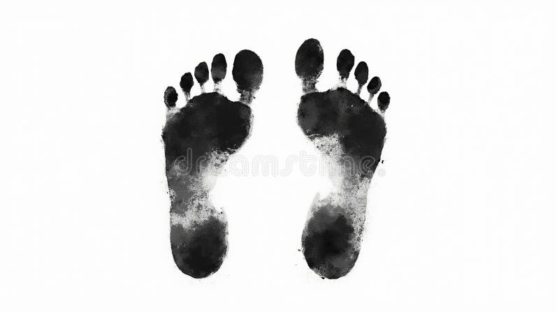 Monochromatic Ink Impression of Two Human Footprints Together on White ...