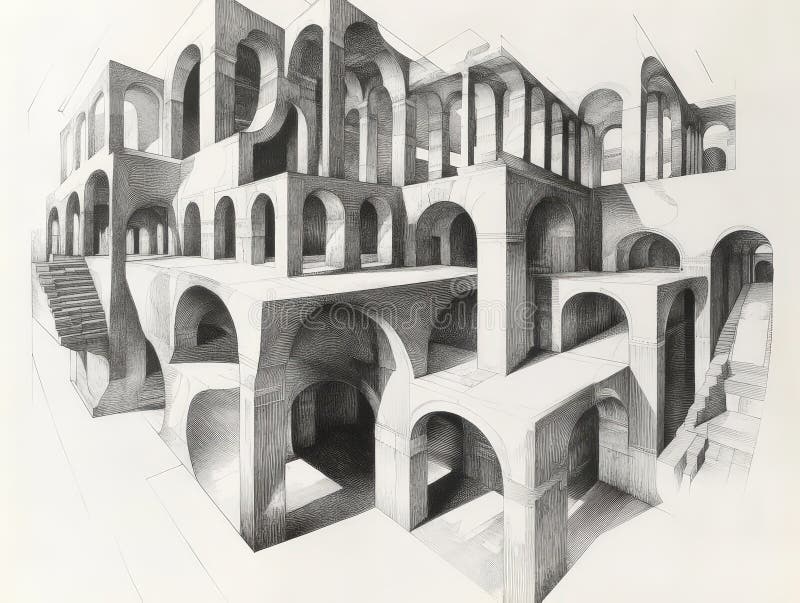 Monochromatic Maze of Arched Structures Stock Photo - Image of ...