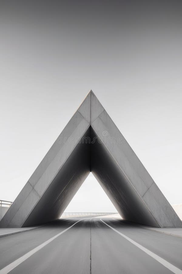 A Monochromatic Perspective of a Concrete Triangle Tunnel. Stock Photo ...