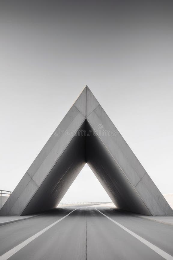 A Monochromatic Perspective of a Concrete Triangle Tunnel. Stock Photo ...