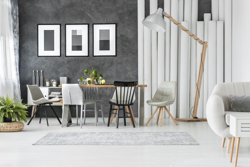 Monochromatic Posters on the Wall Stock Photo - Image of carpet ...