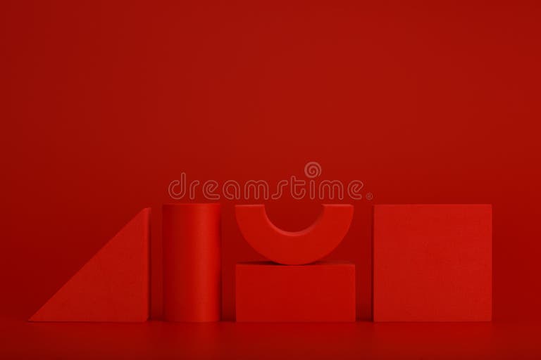 Monochromatic Red Abstract Composition with Geometric Figures and Space ...