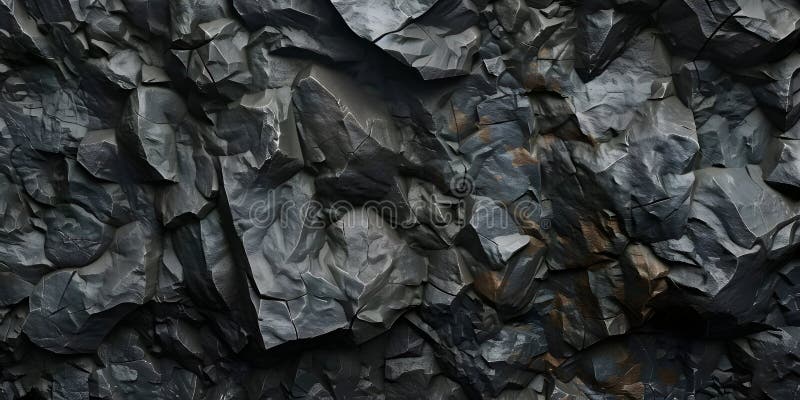 Monochromatic Rock Face: a Textured Wall of Dark, Jagged Stones Stock ...