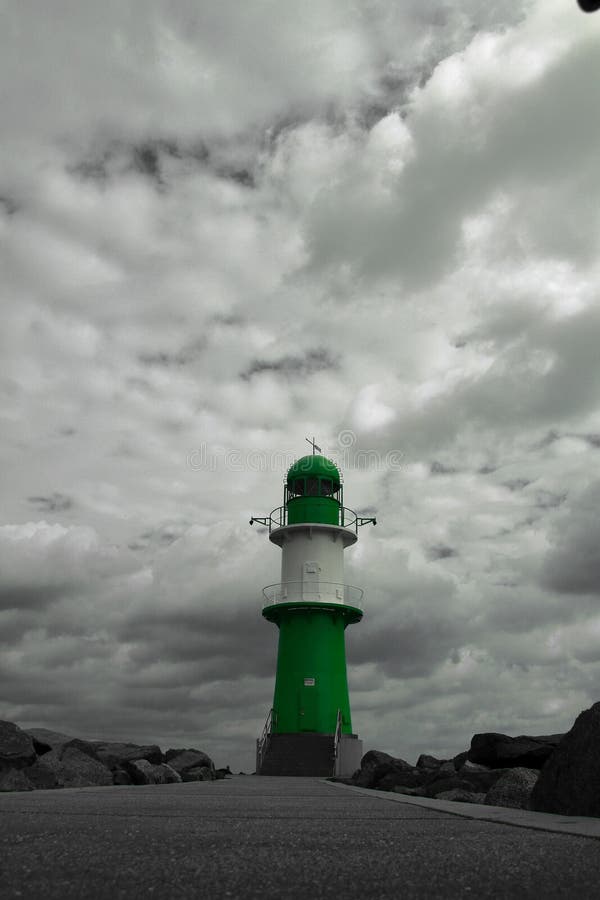 Monochromatic Shot of the Warnemunde Lighthouse in Germany on a Cloudy ...