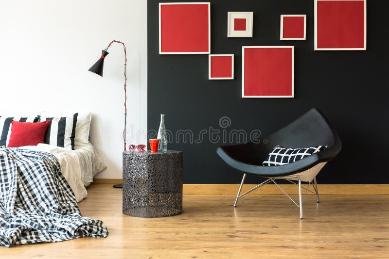 Monochromatic Simple Bedroom Stock Image - Image of artworks ...