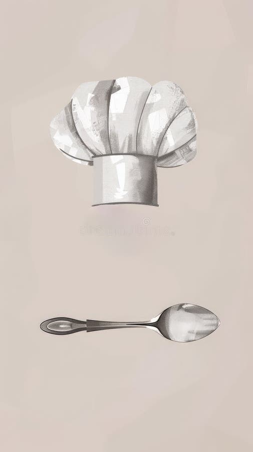 Monochromatic Sketch of a Chef S Hat and Spoon on a Pastel Background ...
