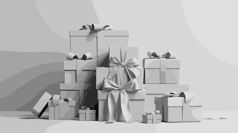 A Monochromatic Still Life Featuring a Stack of Gift Boxes with Various ...