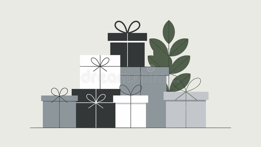 A Monochromatic Still Life Featuring a Stack of Gift Boxes with Various ...