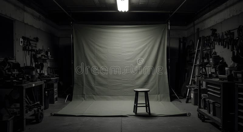 Monochromatic Studio Backdrop with Stool in a Workshop - Creative Space ...