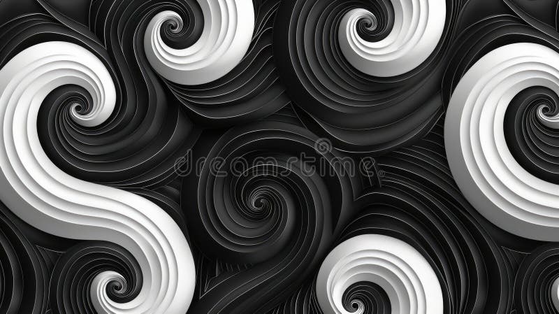 Monochromatic Swirling Abstract Pattern with 3D Elements. Digital Art ...