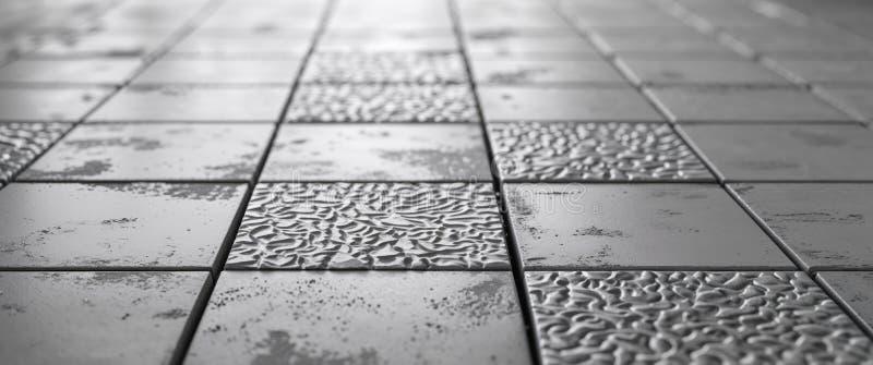 Monochromatic View of Structured Square Tile Floor Covering with Uneven ...