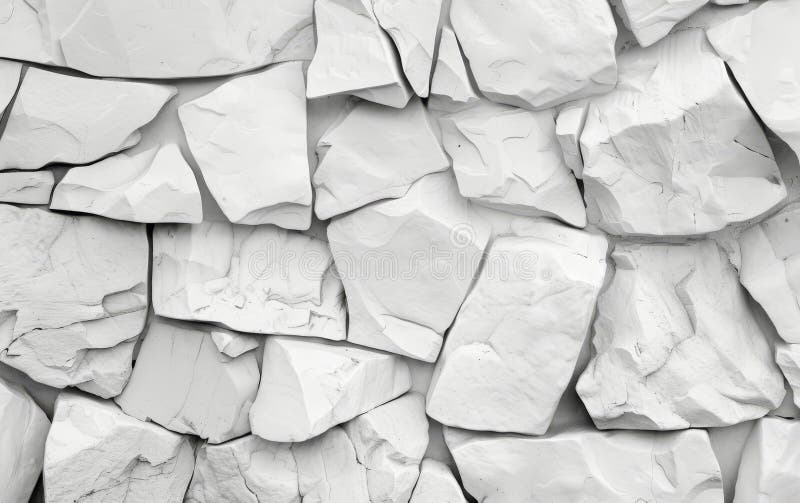 Monochromatic View of a White Stone Wall with Distinct Textures and a ...