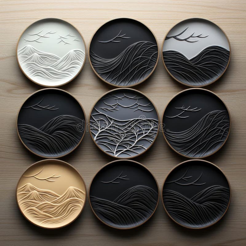 Monochromatic Wall Plates with Black and White Designs Stock ...